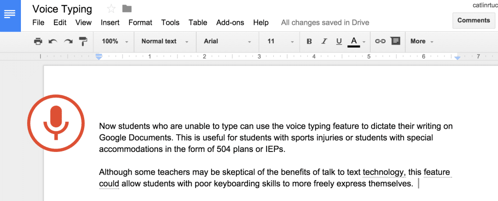 Voice Typing in Google Documents - Dr. Catlin Tucker