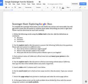 Google Docs Scavenger Hunt – Dr. Catlin Tucker