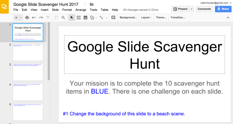Google Slide Scavenger Hunt - Dr. Catlin Tucker